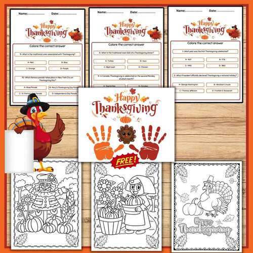 Thanksgiving Bundle: Thanksgiving Craft - Coloring Pages - Trivia Game ...