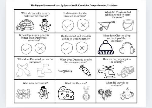 The Biggest Snowman Ever Language Activities | WH Questions, Spatial ...