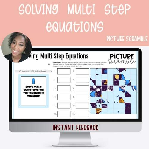 Solving Multi Step Equations (Variable on One Side) Picture Scramble