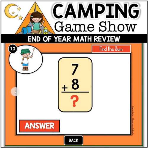 First Grade Math End of Year Review PowerPoint Game Camping Day Activities