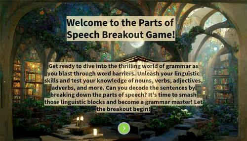 Parts of Speech Breakout Game - Interactive Escape Room for Grammar Fun