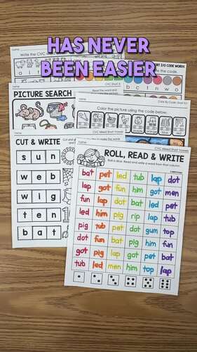 CVC Words Worksheets, No-Prep Blending CVC Word Practice for Kindergarten