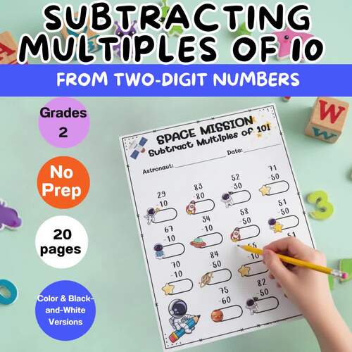 Subtracting Multiples of 10 from Two-Digit Numbers Worksheets | Grade 2 ...
