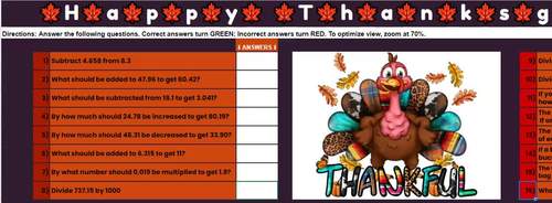 Decimals Thanksgiving-Themed Digital Google Sheetsᵀᴹ and Print Activity