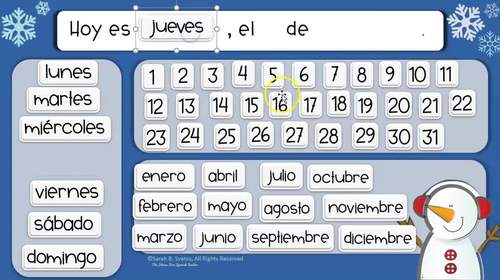 Spanish DATE FECHA practice Mensajes de la Manana snowman muñecos de nieve