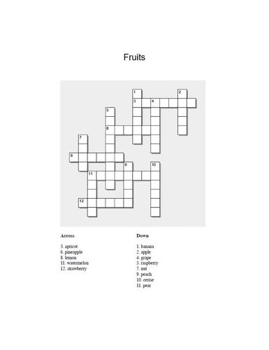 Fruits in French Crossword by Real Life Language | TPT