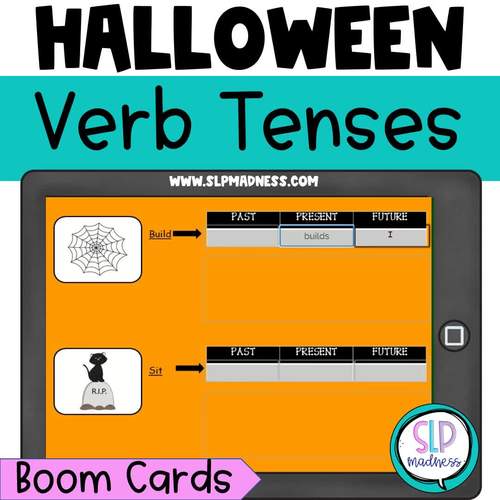 Halloween Boom Cards for Speech Therapy l Grammar Verb Tenses and Sentences