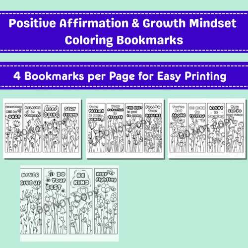 Hand-Drawn Positive Affirmation Coloring Bookmarks | SEL Activity for Kids