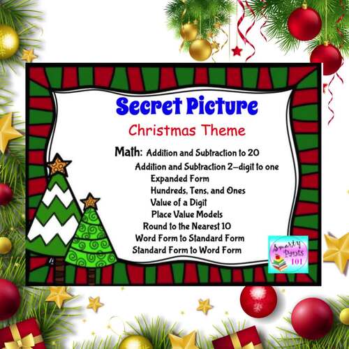 Math Facts & Place Value Secret Picture Christmas NO PREP Printables