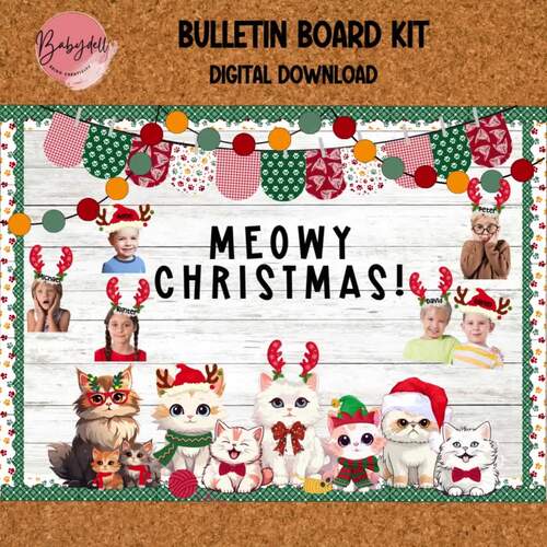 Christmas Santa Paws Bulletin Board Cats Classroom Decor for December