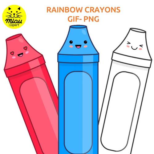 Rainbow Crayons with faces Clipart - Movable Pieces | Patterns | GIFs - PNG