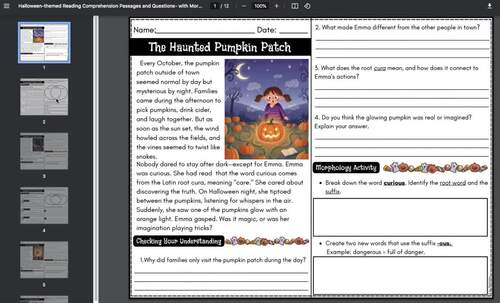 Halloween-themed Reading Comprehension Stories and Questions- with ...