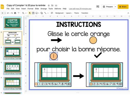 FRENCH Counting 1-10 Back to School for Google Slides™ | Compter La Rentrée