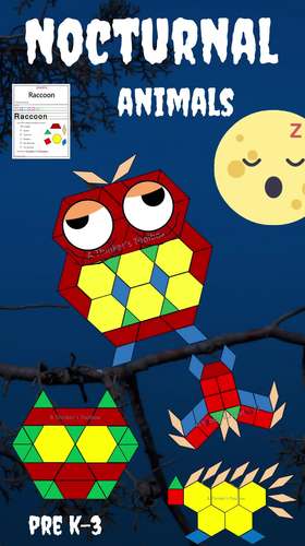 Nocturnal Animals Pattern Block Mat Printables & Worksheets | TPT