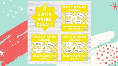 Suffix Games Bundle- Reading words with -s, -es, -ing, -ed- 3 Games