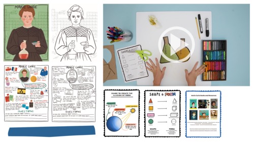 Marie Curie Beginner Art Craft Lesson, Cute Fact Sheet, Printables, More!