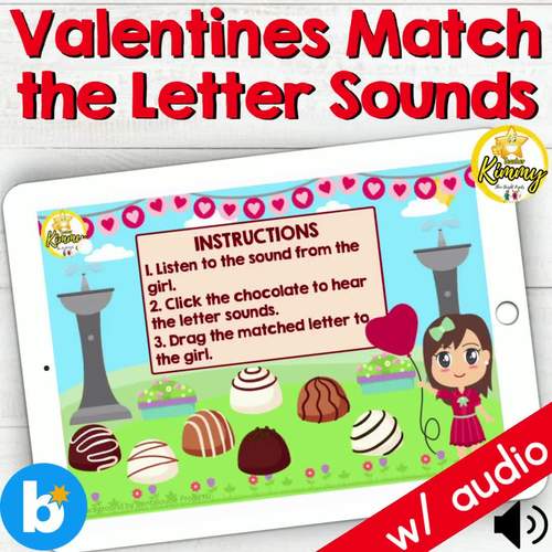 Valentines Match the Letter Sounds Auditory Comparison Boom Cards