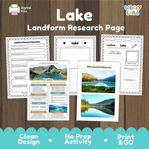 Lake Landform Research Project | Geography Science Worksheet and Activity