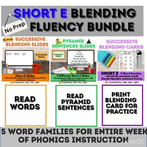 SHORT E: 5 Days Phonics Successive Blending Bundle SOR K, 1st, 2nd ...