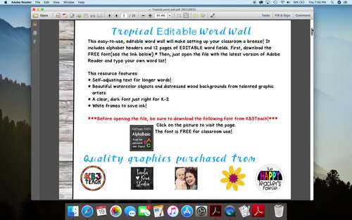 Word Wall Letters and Words Classroom Decor EDITABLE Tropical Theme