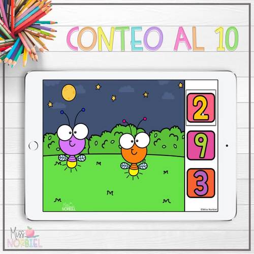 Counting to 10 Boom Cards, Numbers to 10 fireflies by Miss Norbiel
