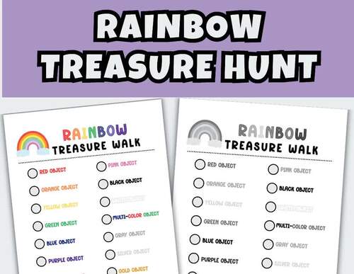 Rainbow Colors Scavenger Hunt Activity Printable Treasure Walk Elementary