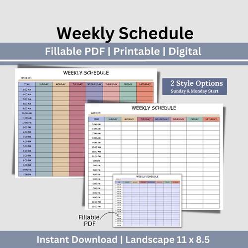 Weekly Schedule, Printable Weekly, Weekly Organizer, Fillable Template