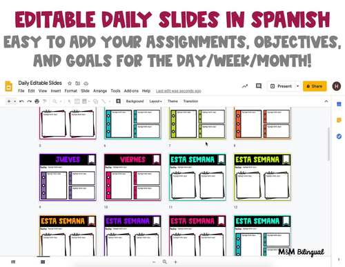 Back to School Activities in SPANISH | Editable Daily Slides - Diapositivas
