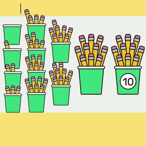 Pencils and Colored Pencils in Cups (Counting Pencils) - Clipart