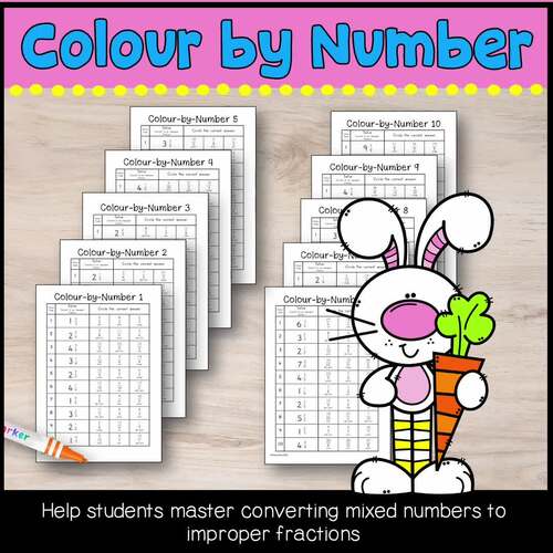 Converting Mixed Numbers to Improper Fractions - Easter Colour-By ...