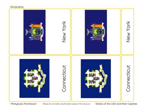 US State Flags 3-Part Cards Set 50 Cards in PRINT by Minkybubs Montessori