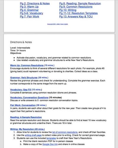 New Year's Resolutions Writing Templates and Lesson Plan | TPT