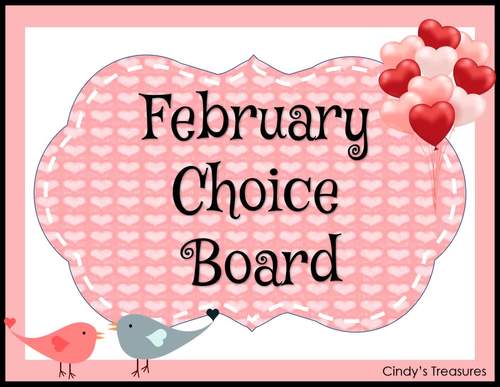 February Choice Board by Cindy's Treasures | Teachers Pay Teachers