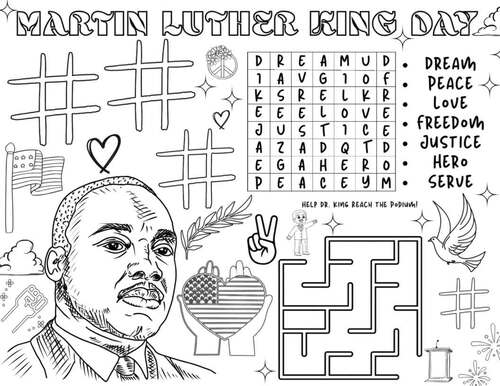 Martin Luther King Jr. Day Activity Placemats | MLK Day Printable ...