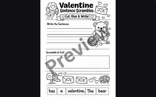 Valentine Sentence Scrambles | Cut & Paste Writing Activity for ...