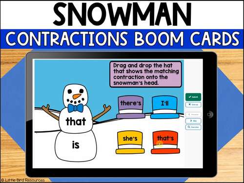 Winter Snowman Contractions Match Boom Cards | ELA Grammar Activity