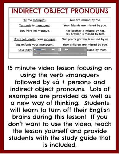 French Verb MANQUER À - Practice Review Cards + Lesson Plan | TPT