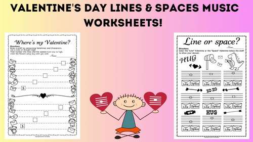 Valentine’s Day Lines & Spaces Music Worksheets | High/Low Note Practice