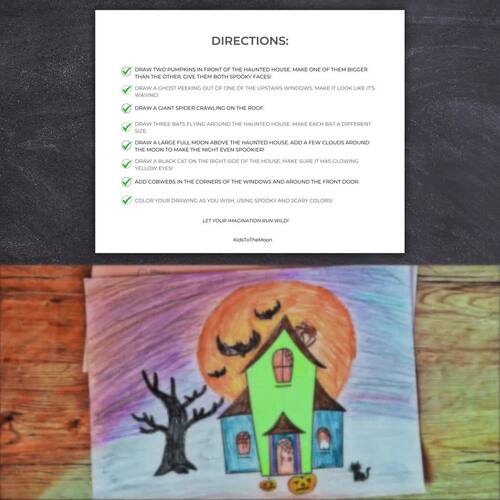 Halloween Activity : Follow the Directions - Haunted House Drawing