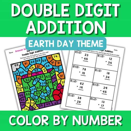 Earth Day 2 Digit Addition Color By Number Math Center Station Craft ...