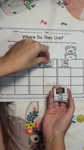 Land and Sea Animals Sort – Cut and Paste Science Activity for K-1