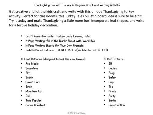 Thanksgiving Fun with Turkey in Disguise Craft and Writing Activity (10 ...