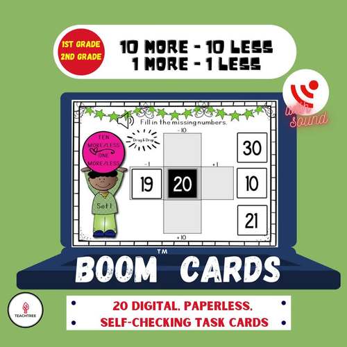 "10 MORE, 10 LESS, 1 MORE, 1 LESS" (Set 1 Numbers 20-39) Digital Boom Cards