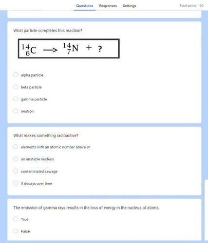 Radioactivity and Nuclear Reactions Unit Bundle | Google Form ...