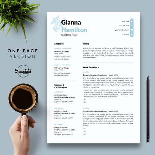 Nurse Resume - Gianna Hamilton / Nursing Resume for MS Word & iWork Pages