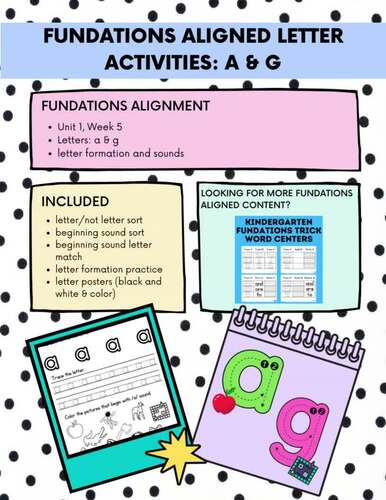 Fundations Aligned Letter Activities: a and g (Unit 1, Week 5) by Ms ...