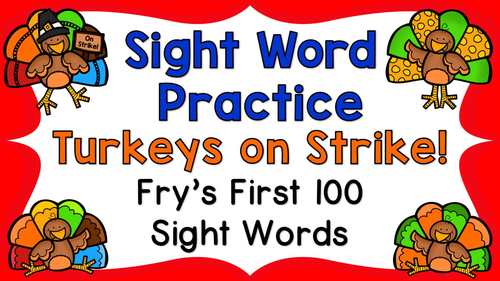Sight Word Practice Video, Fry's First 100, Thanksgiving | TPT