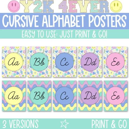 Cursive Alphabet Posters / Retro Alphabet Posters / Groovy Classroom Decor