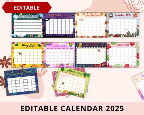 Editable Calendar 2025, Kid Planner 2025, School Year 2025, Teacher ...