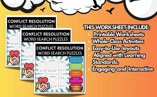 Conflict Resolution Word Search Activities Morning Work 4th,5th,6th,7th ...